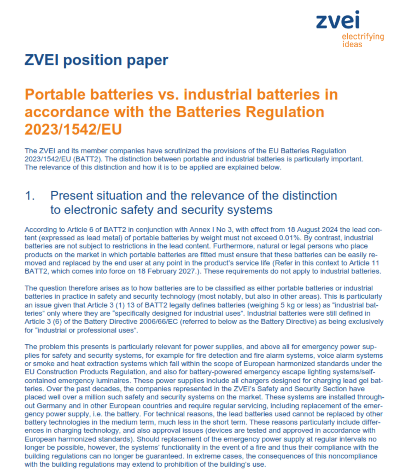Portable batteries vs. industrial batteries in accordance with the ...