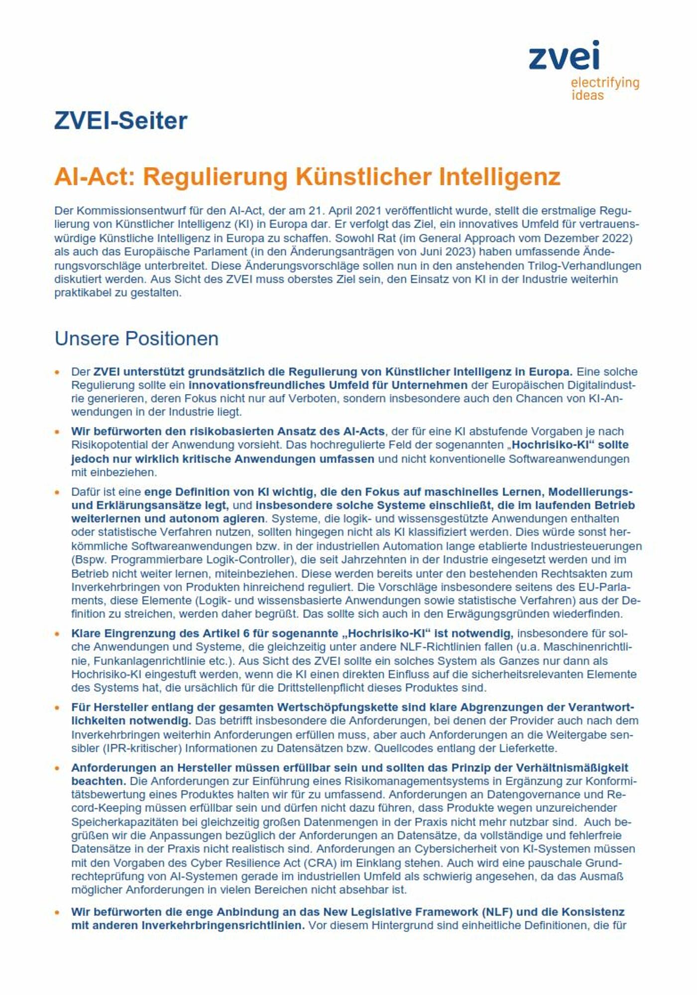 ZVEI-Seiter AI-Act: Regulierung Künstlicher Intelligenz