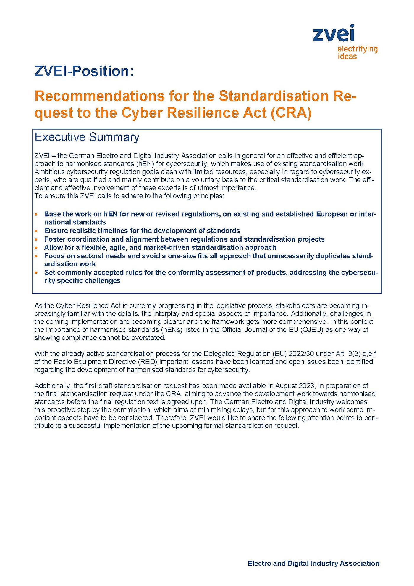 Empfehlungen für das Normungsmandat zum Cyber Resilience Act (CRA)