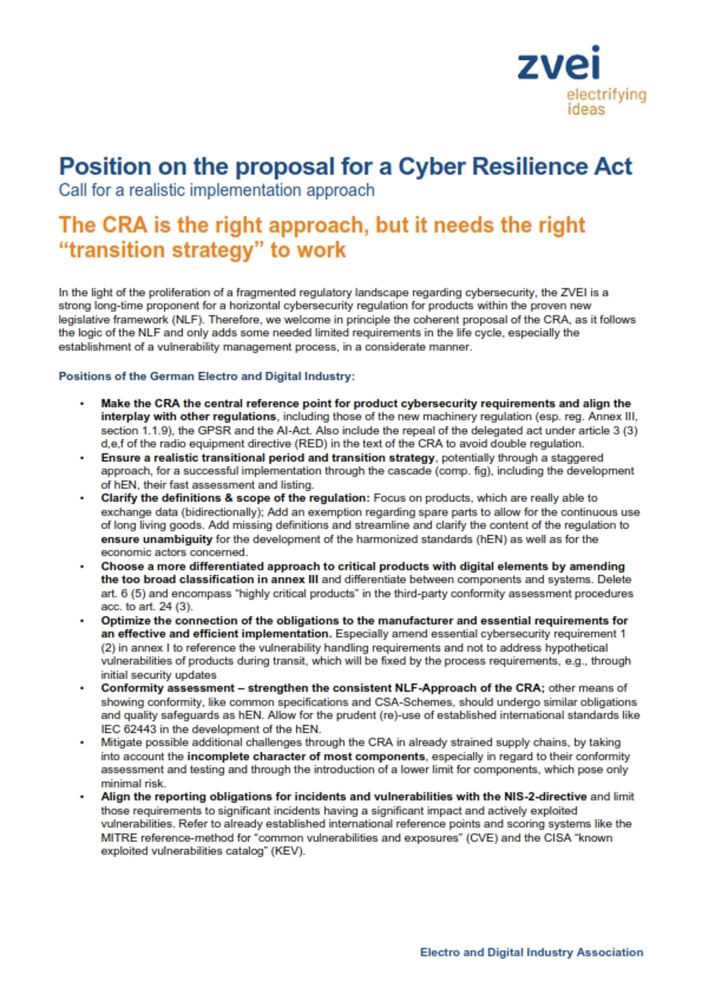 Position on the proposal for a Cyber Resilience Act